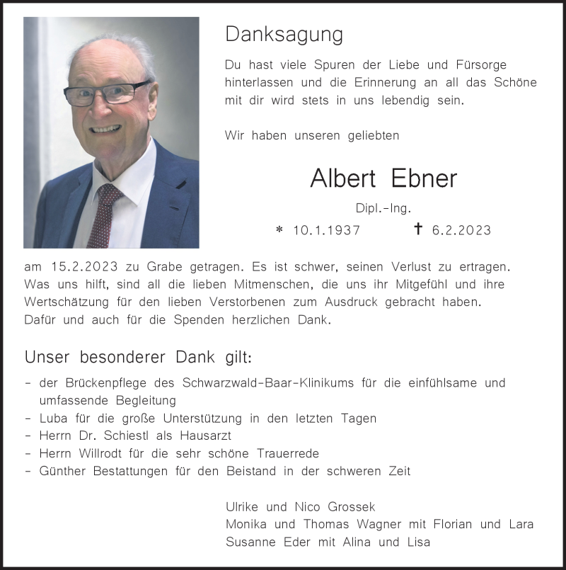 Traueranzeigen von Albert Ebner | Schwarzwälder Bote Trauer