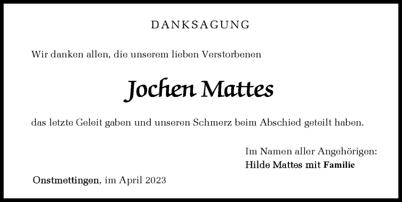 Traueranzeigen von Jochen Mattes | Schwarzwälder Bote Trauer
