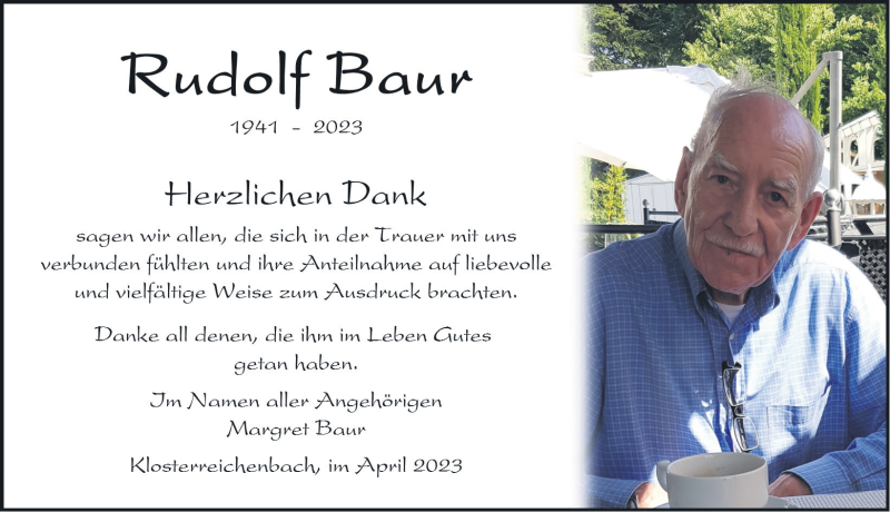 Traueranzeigen von Rudolf Baur | Schwarzwälder Bote Trauer