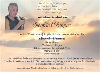 Traueranzeigen von Siegfried Bippus | Schwarzwälder Bote Trauer