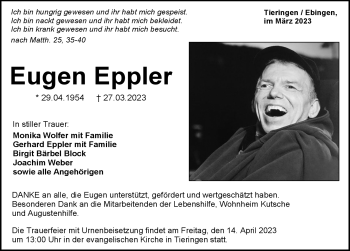 Traueranzeigen von Eugen Eppler | Schwarzwälder Bote Trauer