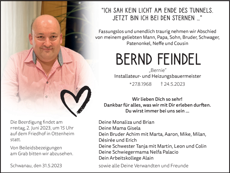 Traueranzeigen von Bernd Feindel | Schwarzwälder Bote Trauer