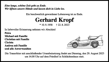 Traueranzeigen von Gerhard Kropf | Schwarzwälder Bote Trauer
