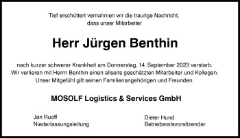 Traueranzeigen von Jürgen Benthin | Schwarzwälder Bote Trauer