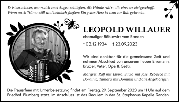Traueranzeigen von Leopold Willauer | Schwarzwälder Bote Trauer