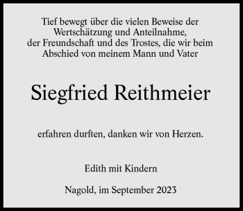 Traueranzeigen von Siegfried Reithmeier | Schwarzwälder Bote Trauer