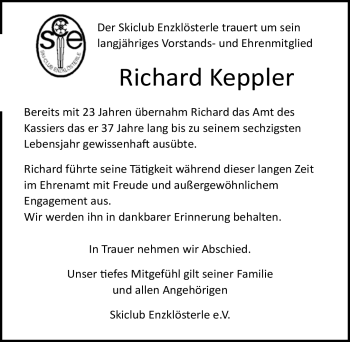 Traueranzeigen von Richard Keppler | Schwarzwälder Bote Trauer