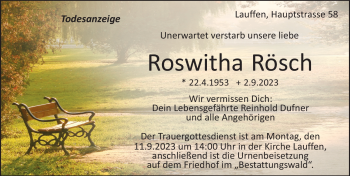 Traueranzeigen von Roswitha Rösch | Schwarzwälder Bote Trauer
