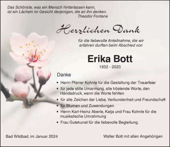 Traueranzeigen von Erika Bott | Schwarzwälder Bote Trauer