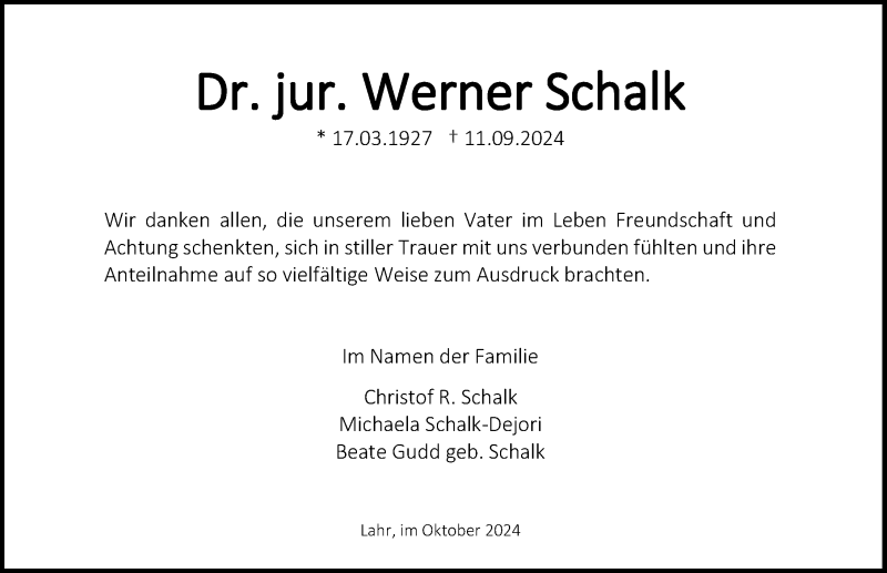 Traueranzeigen von Werner Schalk | Schwarzwälder Bote Trauer