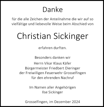 Traueranzeigen von Christian Sickinger | Schwarzwälder Bote Trauer