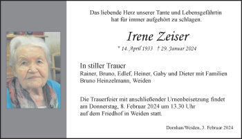 Traueranzeigen von Irene Zeiser | Schwarzwälder Bote Trauer