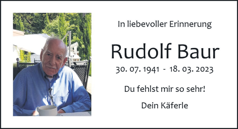 Traueranzeigen von Rudolf Baur | Schwarzwälder Bote Trauer