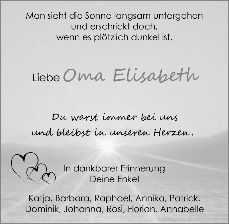 Traueranzeigen von Elisabeth Singer | Schwarzwälder Bote Trauer