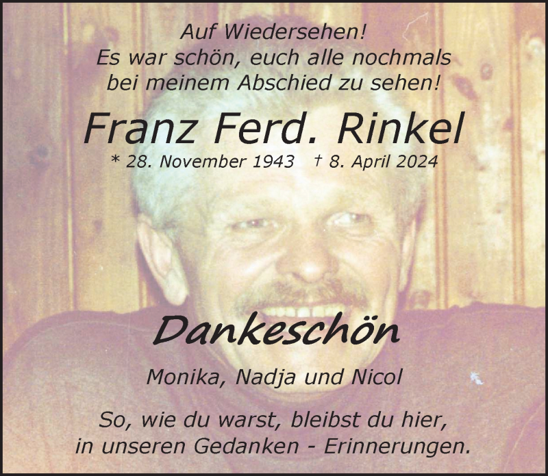 Traueranzeigen von Franz Ferd. Rinkel | Schwarzwälder Bote Trauer