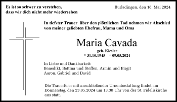 Traueranzeigen von Maria Cavada | Schwarzwälder Bote Trauer