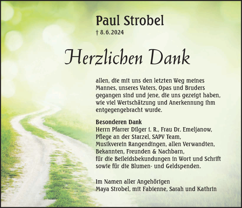 Traueranzeigen von Paul Strobel | Schwarzwälder Bote Trauer