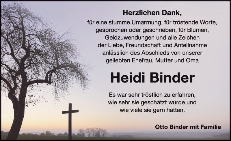 Traueranzeigen von Heidi Binder | Schwarzwälder Bote Trauer