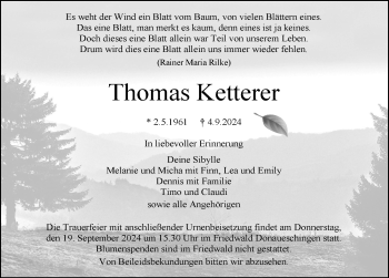 Traueranzeigen von Thomas Ketterer | Schwarzwälder Bote Trauer