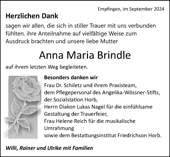 Traueranzeigen von Anna Maria Brindle | Schwarzwälder Bote Trauer