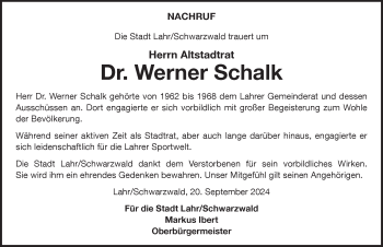 Traueranzeigen von Werner Schalk | Schwarzwälder Bote Trauer