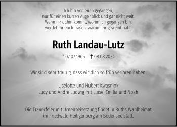 Traueranzeigen von Ruth Landau-Lutz | Schwarzwälder Bote Trauer