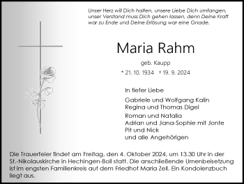 Traueranzeigen von Maria Rahm | Schwarzwälder Bote Trauer