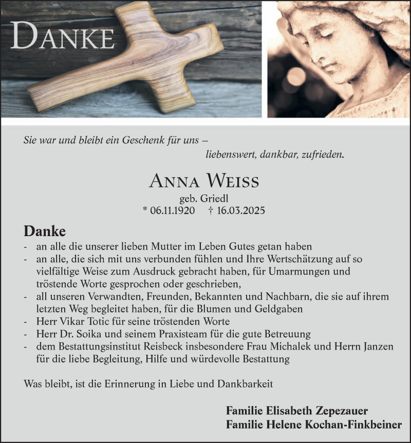 Traueranzeigen von Anna Weiss | Schwarzwälder Bote Trauer