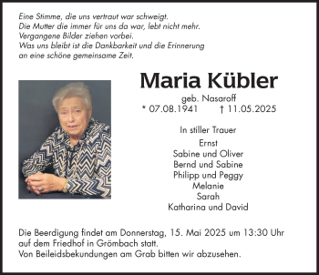 Traueranzeigen von Maria Kübler | Schwarzwälder Bote Trauer
