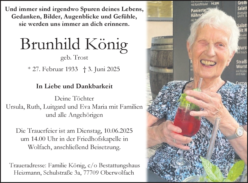 Traueranzeigen von Brunhilde König | Schwarzwälder Bote Trauer