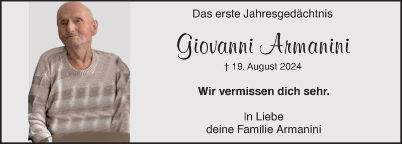 Traueranzeigen von Giovanni Armanini | Schwarzwälder Bote Trauer