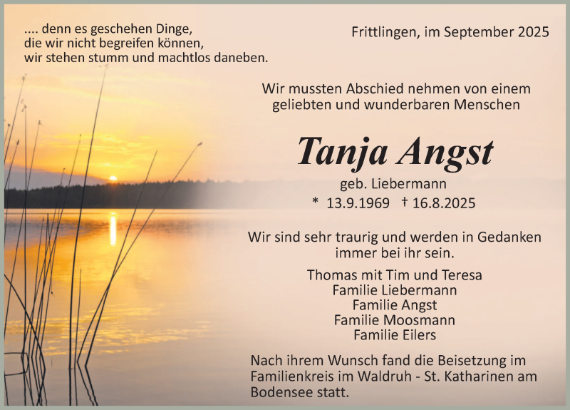 Traueranzeigen von Tanja Angst | Schwarzwälder Bote Trauer